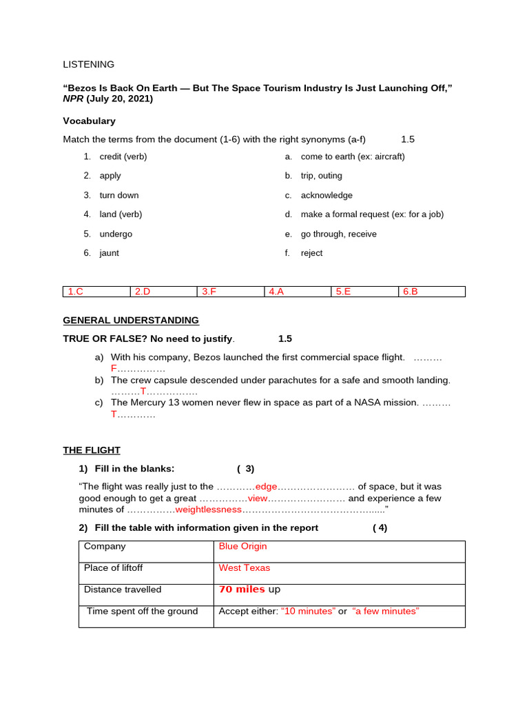 Listening Practice Space Tourism Answer Key | PDF | Nasa Programs | Nasa