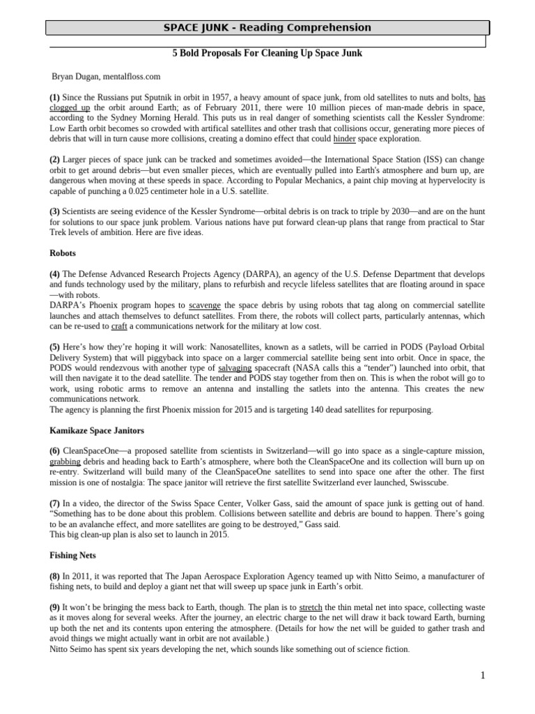 CE Space Junk - Worksheet 2022 | PDF | Space Debris | Satellite