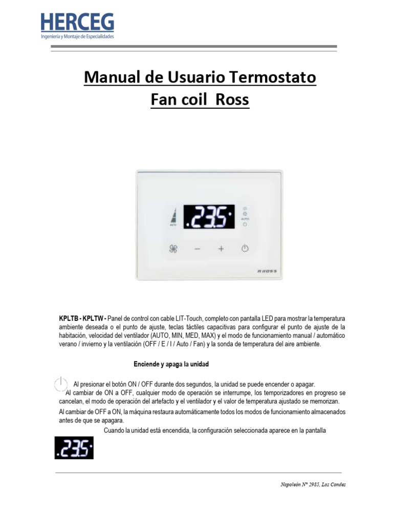 Manual de Usuario Fan Coil | PDF | Termostato