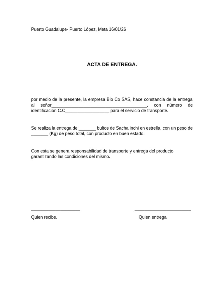 Acta Entrega Bio Co | PDF