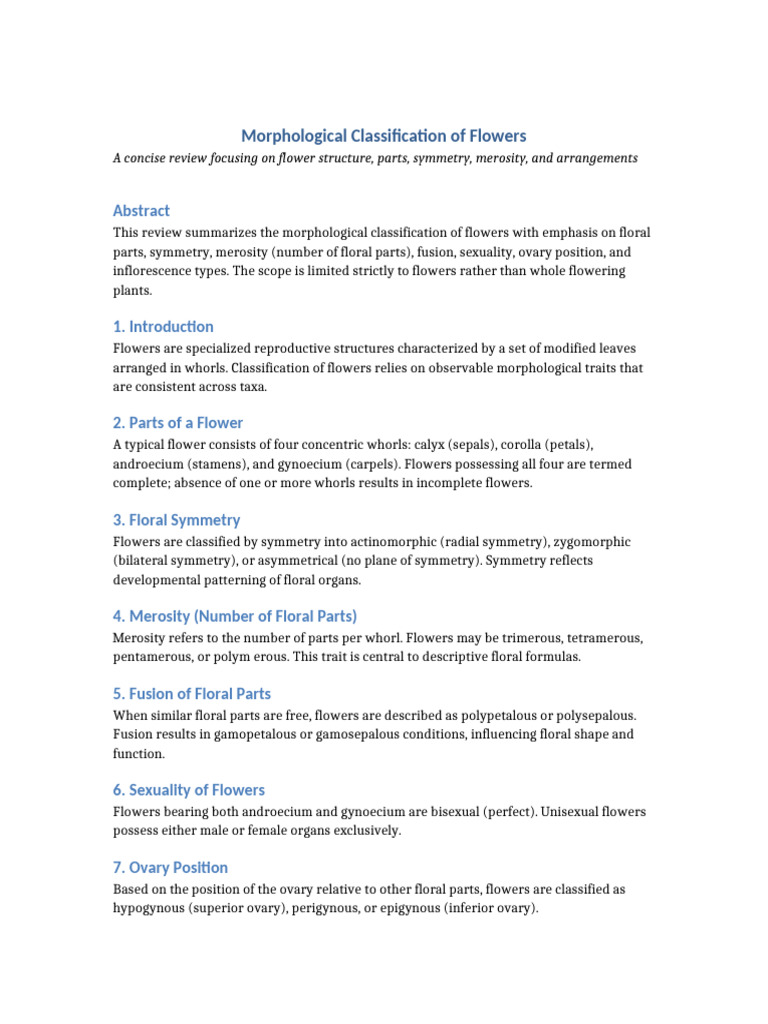 Morphological Classification of Flowers | PDF | Flowers | Petal