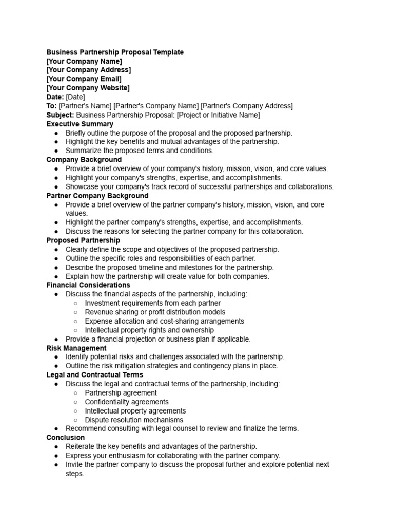 Template For Business Partnership Proposal | PDF | Partnership | Business