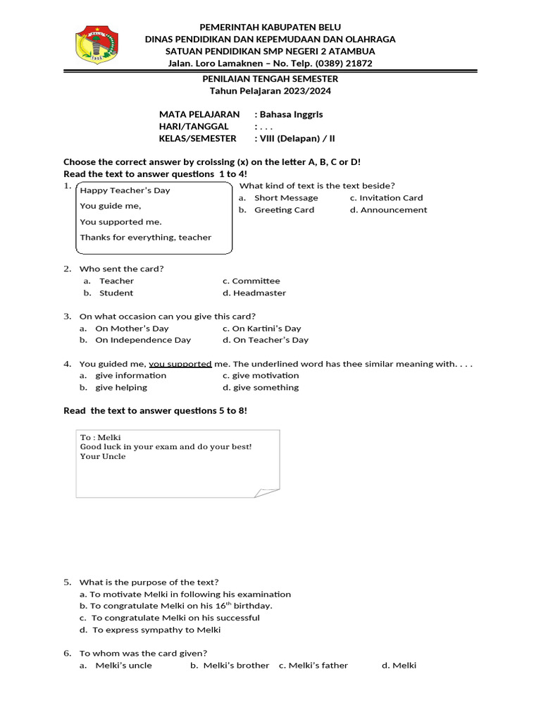 Soal PTS Bahasa Inggris Kelas VIII, SEM.2 FIX | PDF | Chess | Chess ...