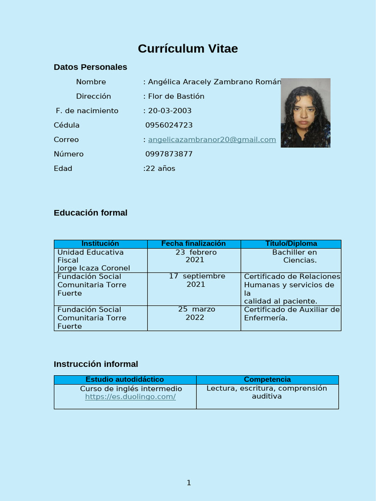 CV - Angélica Zambrano Román | PDF | Aprendizaje