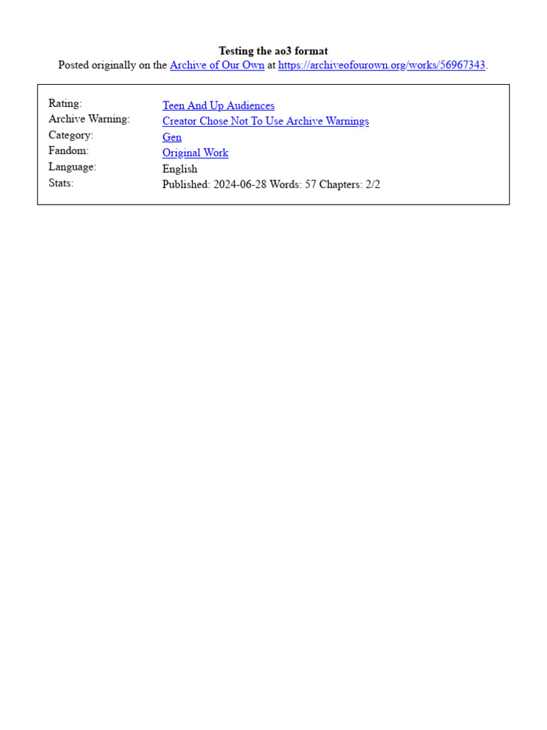 Testing The Ao3 Format | PDF