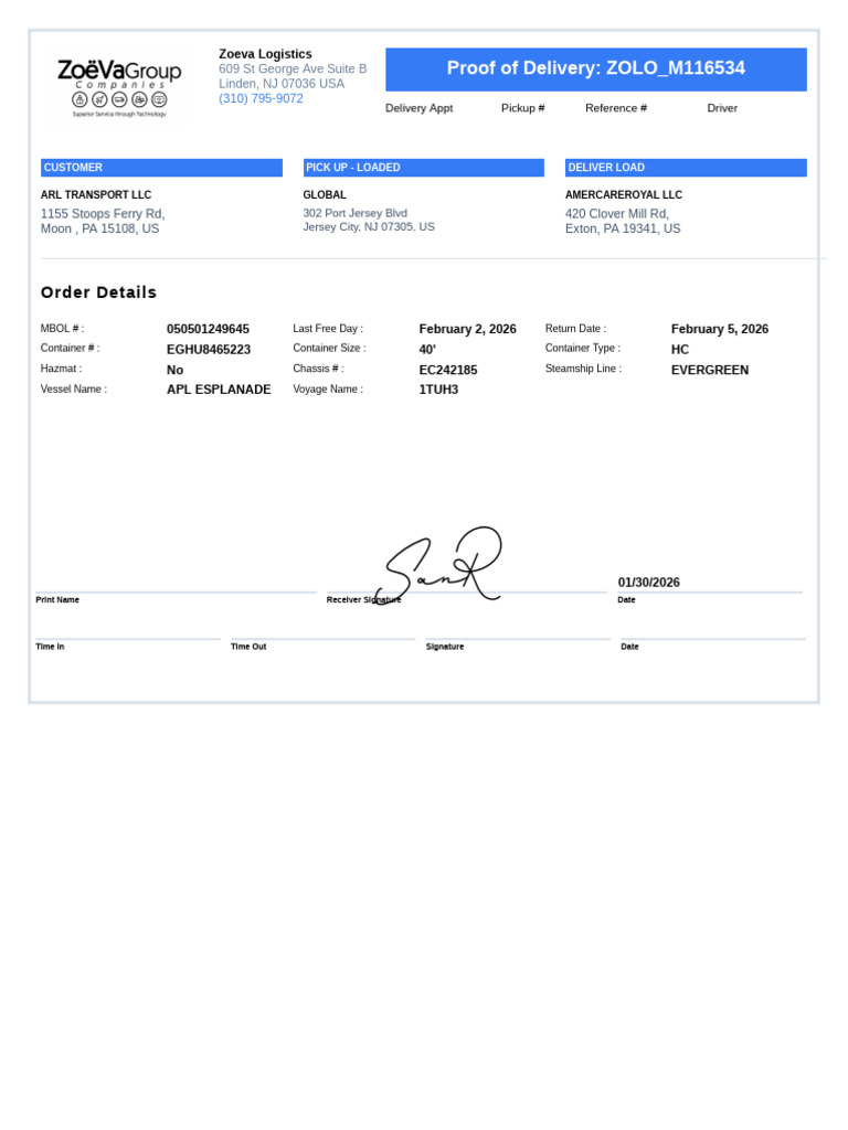 Proof of Delivery: ZOLO - M116534: Order Details | PDF
