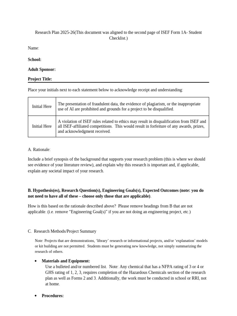 Research Plan Form25 (AutoRecovered) | PDF | Dangerous Goods