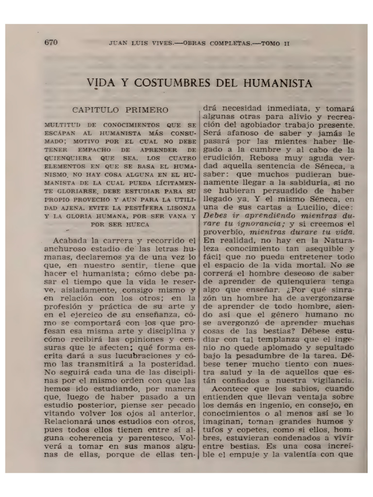 VIVES, Juan Luis. Vida y Costumbres Del Humanista | PDF