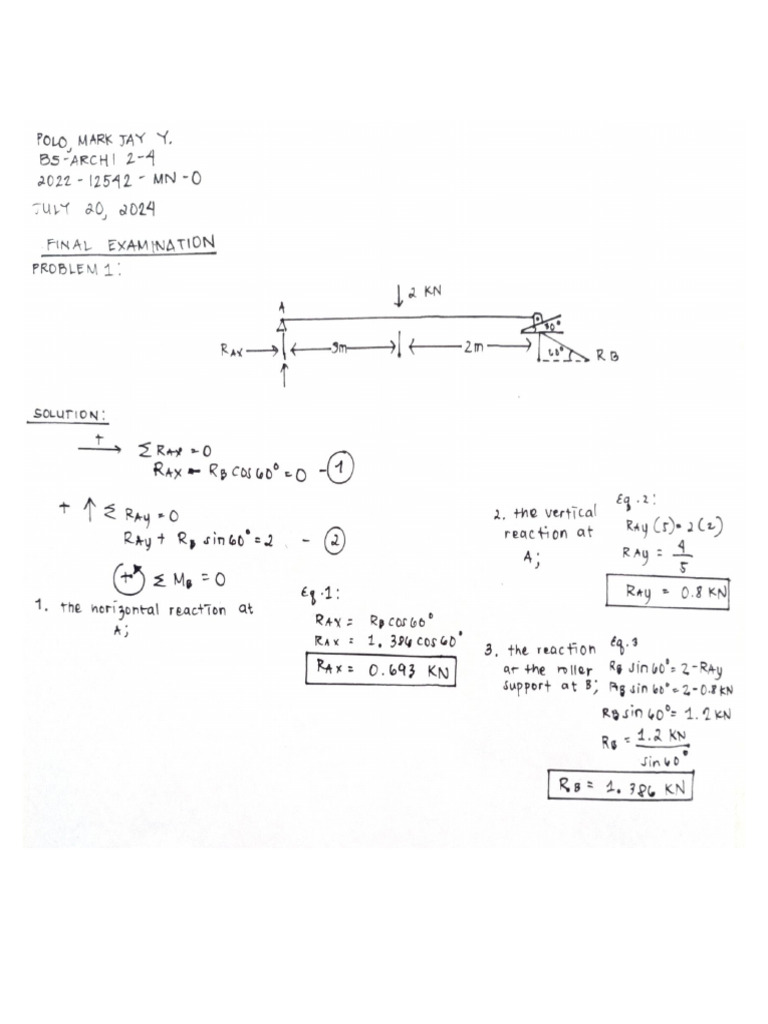 Statics - Final Examination_bs-Arch 2-4_polo | PDF