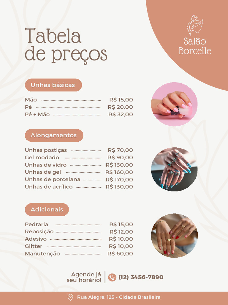Panfleto Tabela de Preços Manicure Moderno Minimalista Tons Terrosos ...