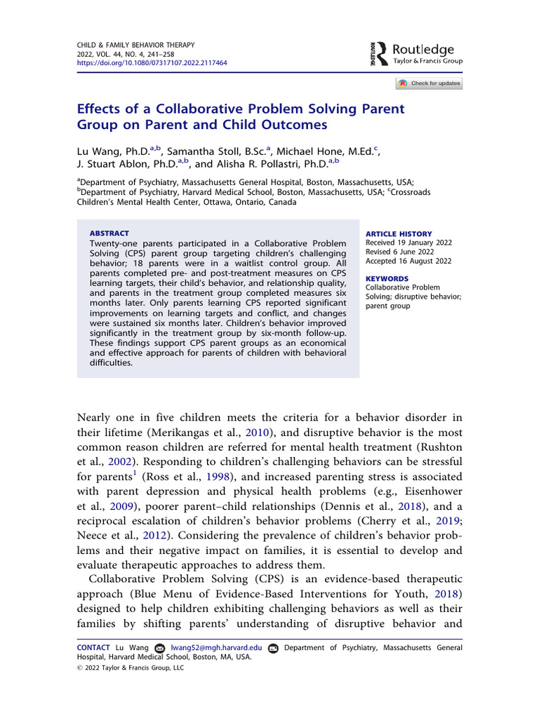 Effects of a Collaborative Problem Solving Parent | PDF | Parenting ...