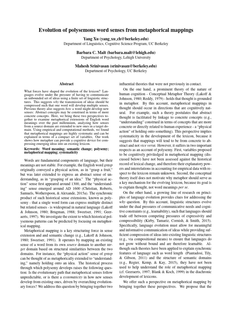 Evolution of Polysemeous Words | PDF | Linguistics | Cognitive Science
