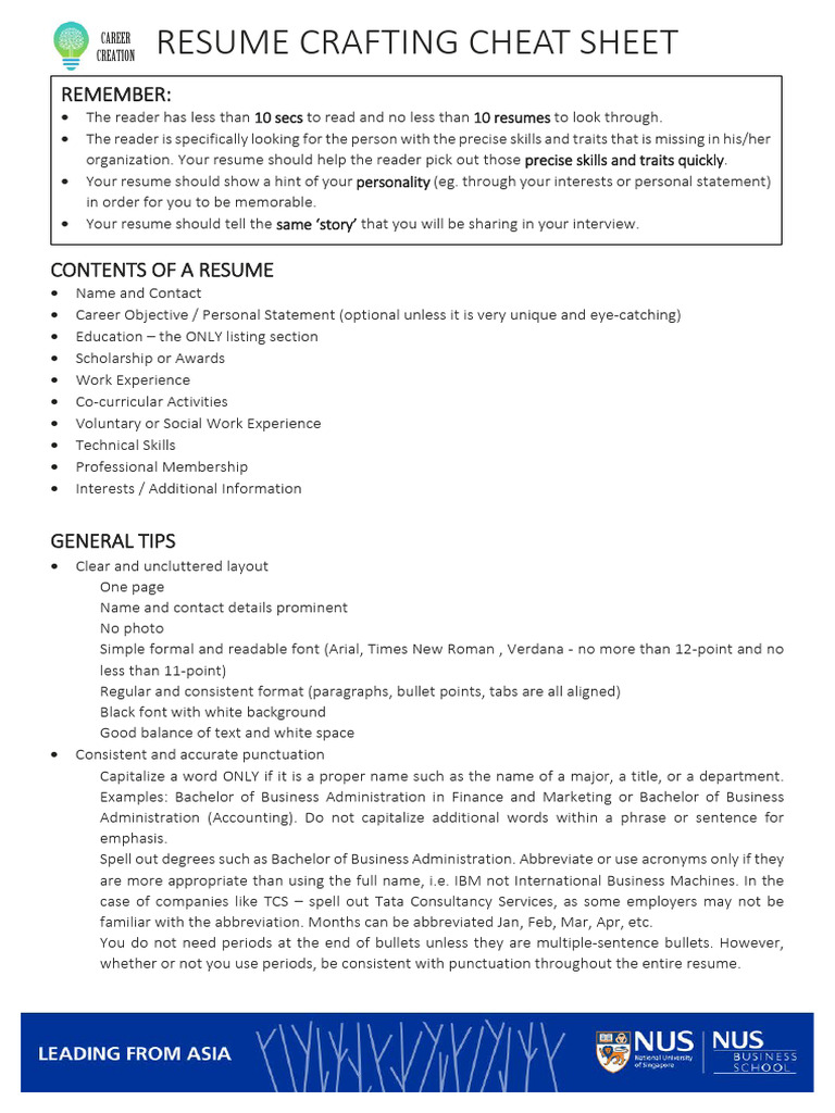 Resume Crafting Cheat Sheet | PDF | Résumé | Linguistics