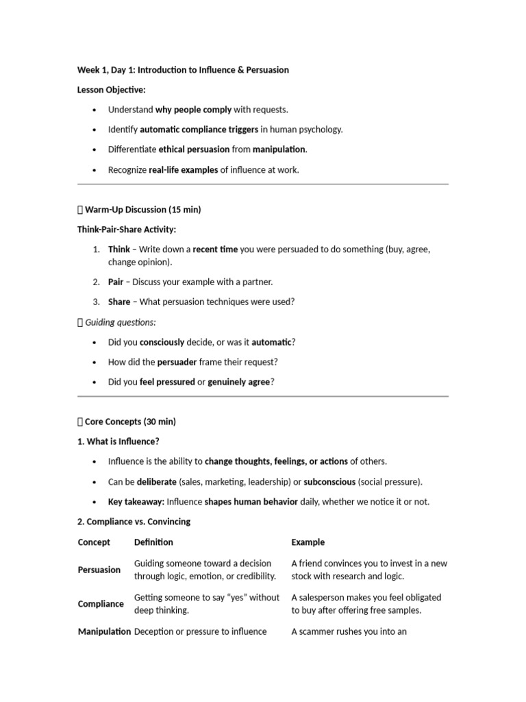 Influence and Persuasion Class | PDF | Persuasion | Thought