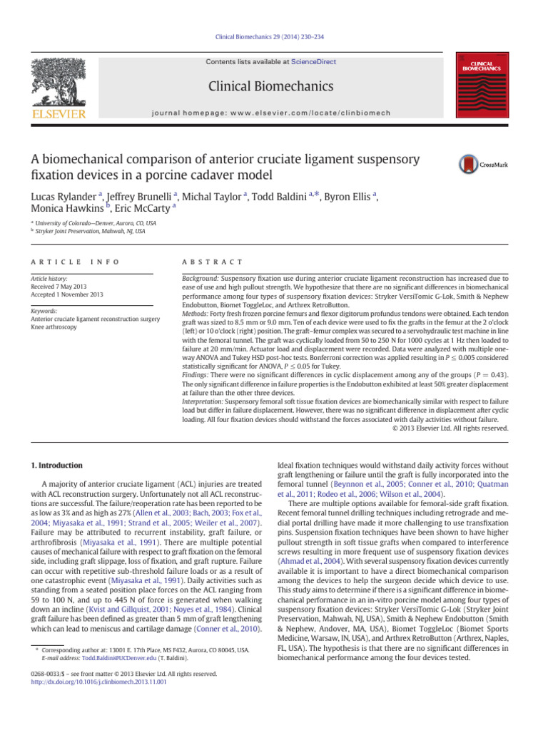 A Biomechanical Comparison of Anterior Cruciate Ligament Suspensory ...