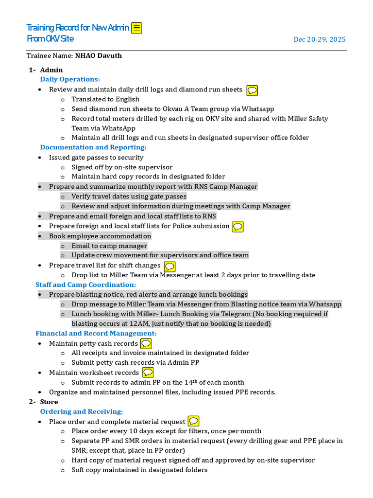 Traning Record For New Admin | PDF