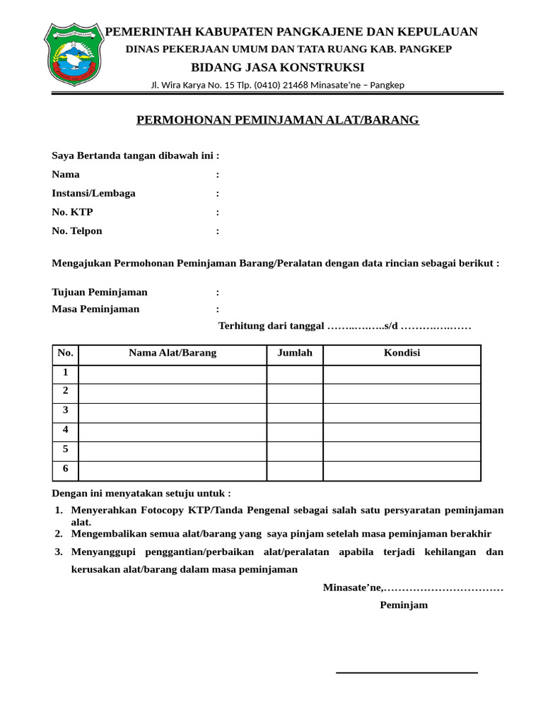 Surat Peminjaman Alat | PDF