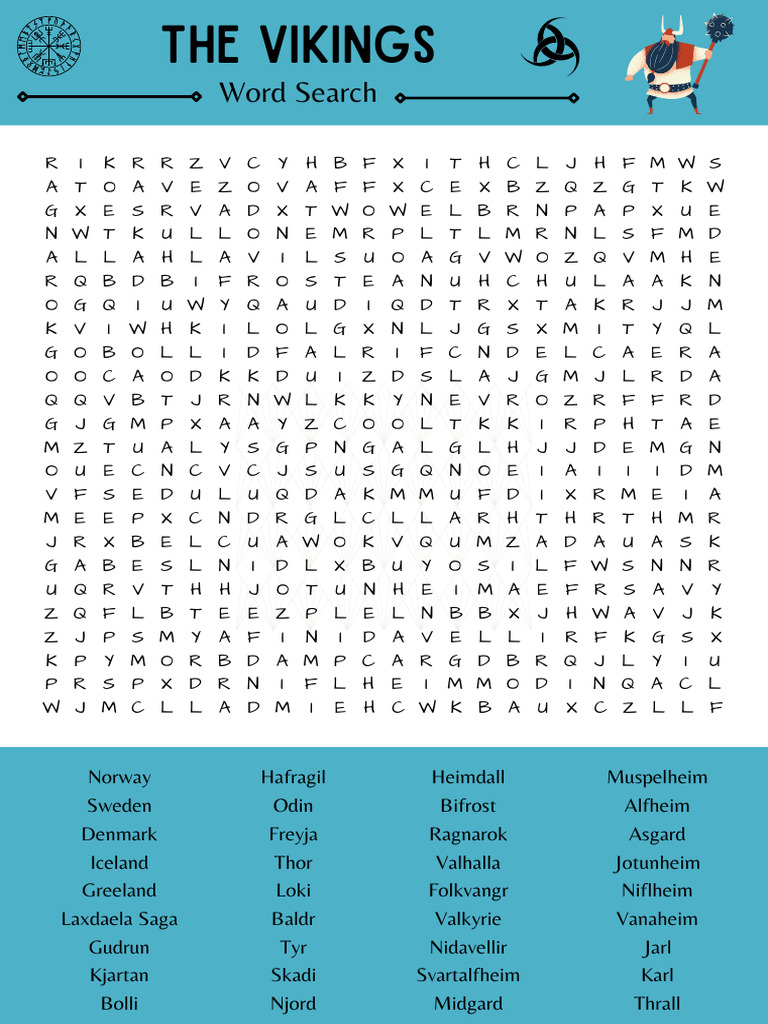 Vikings Word Search Worksheet Blue Norse Style | PDF | Germanic Gods ...