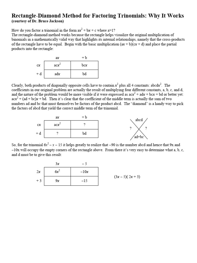 Rectangle Diamond Method Factoring Trinomials2 | PDF