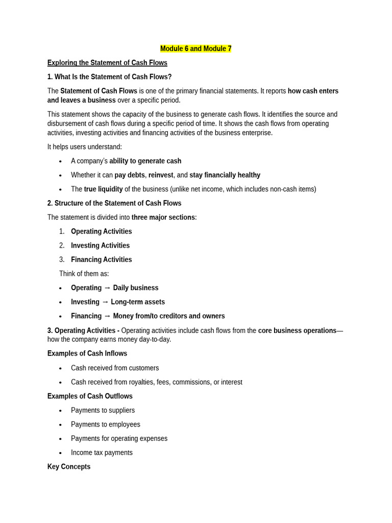 Module 6 and Module 7 - Statement of Cash Flow | PDF | Cash Flow ...