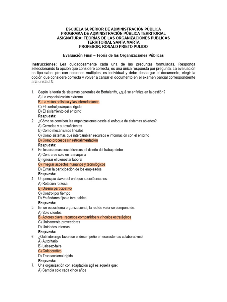 Examen Final Del Curso Respuestas | PDF | Participación pública ...