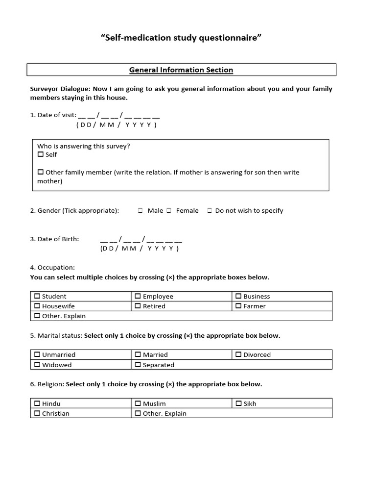 Appendix 2 Self-medicaition Study Questionnaire (1) | PDF | Medical ...
