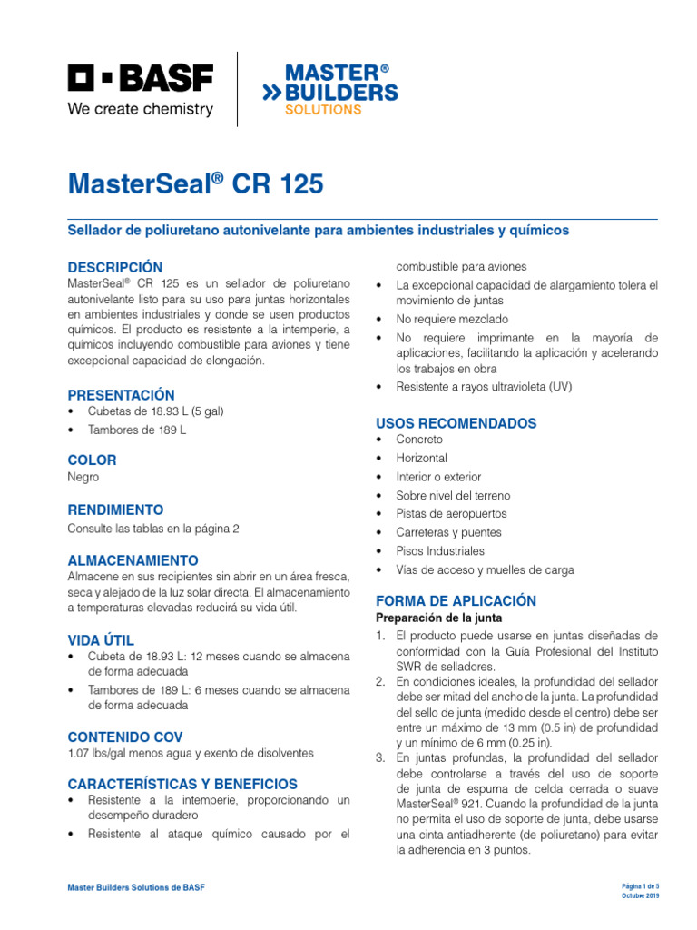 RDI N 15 - Ficha Tecnica Masterseal - CR - 125 | PDF | Hormigón ...