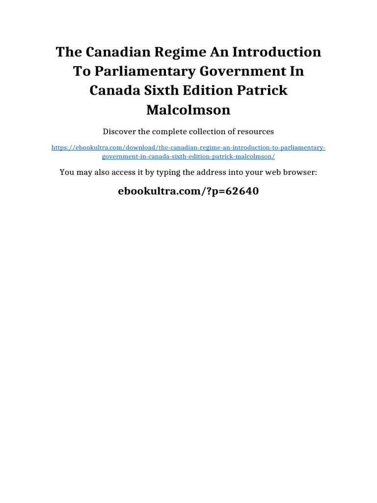 The Canadian Regime An Introduction To Parliamentary Government in ...