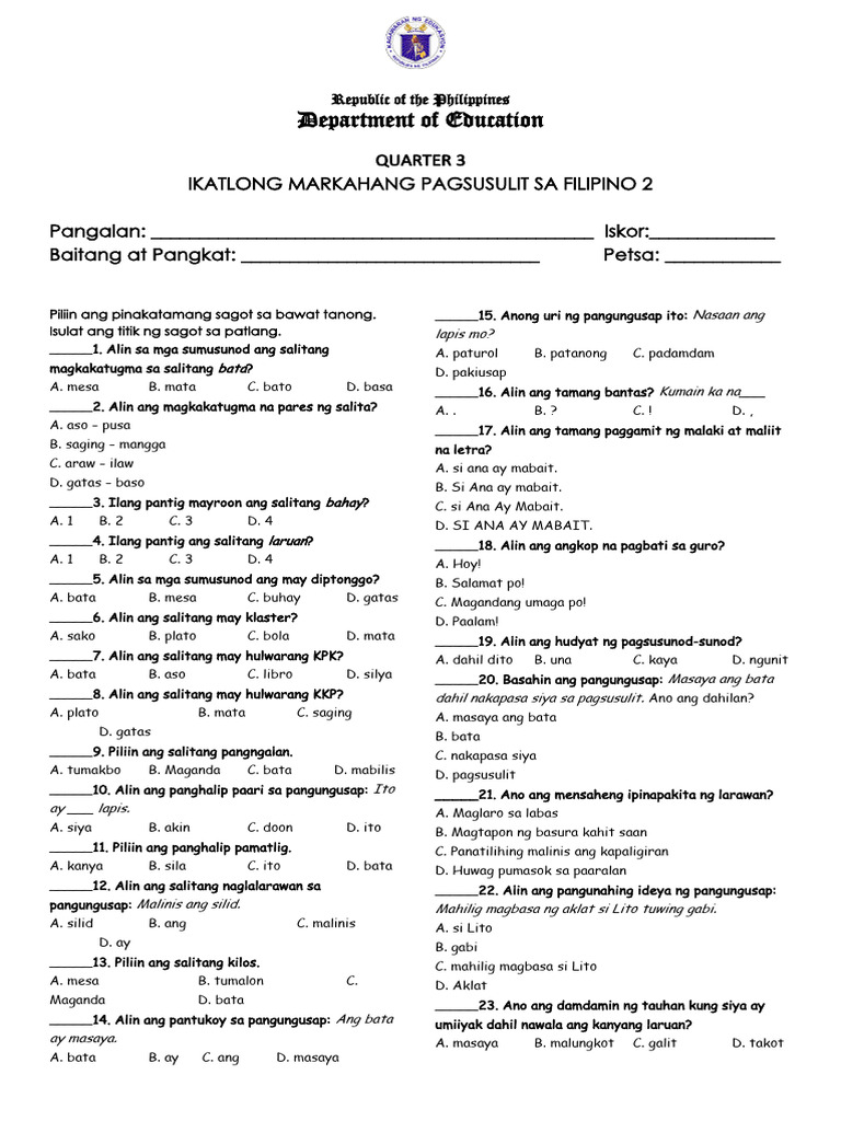 3rd Quarter FILIPINO | PDF