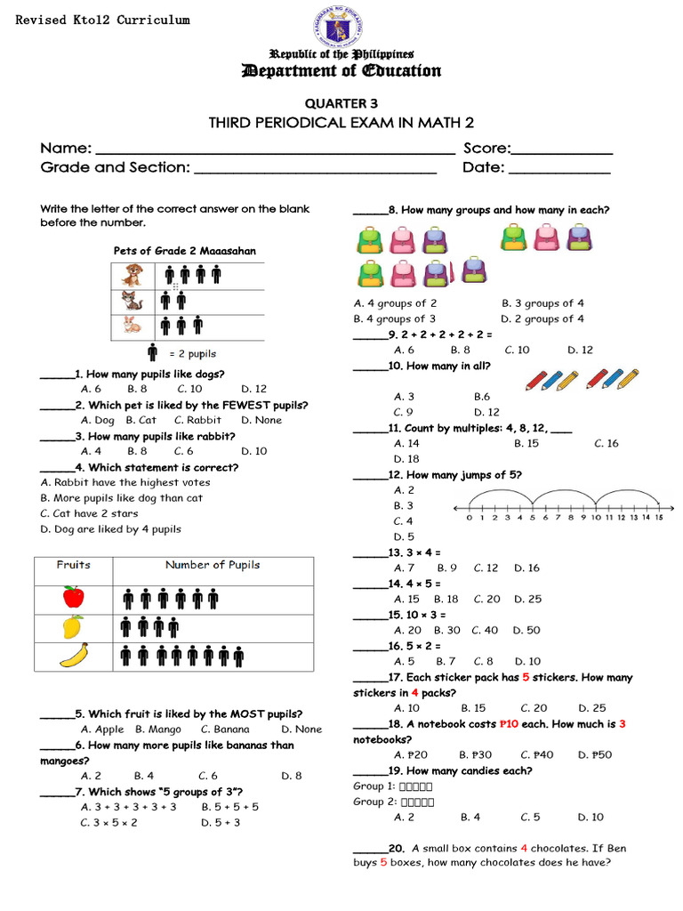 3rd Quarter Math English Version | PDF | Candy