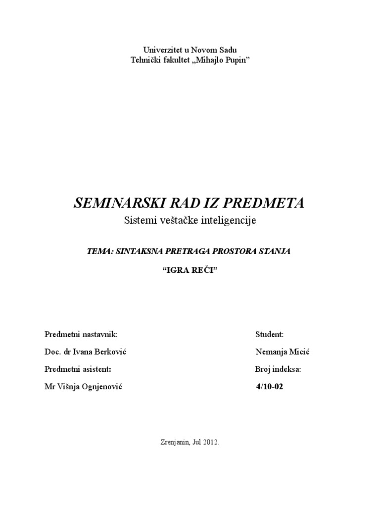 Sistemi Vestacke Inteligencije | PDF