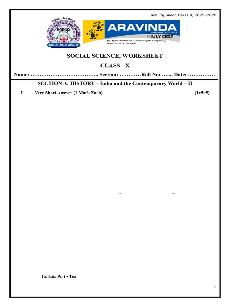 10th SS Worksheet 2 | PDF