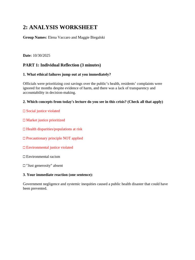 Flint Analysis Worksheet - 1 | PDF | Public Health | Flint Water Crisis