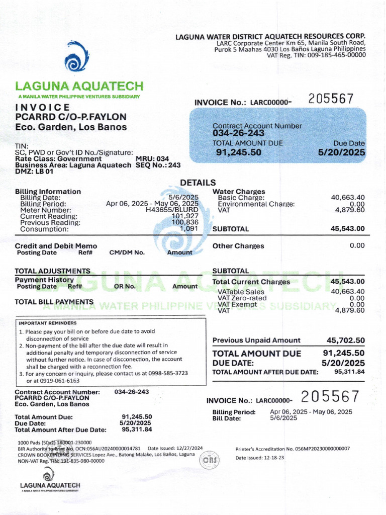 LARC_Apr6-May6,2025 | PDF | Invoice | Services (Economics)