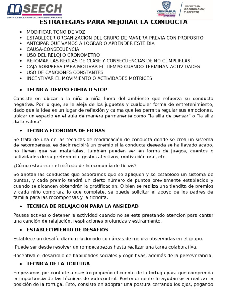 Estrategias para Mejorar La Conducta | PDF | Las emociones ...