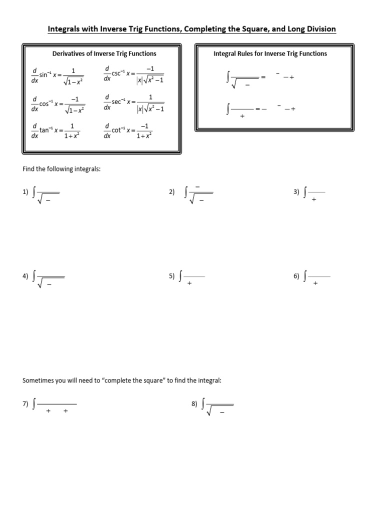 Notes Inverese Trig Func-ComplSq-LongDiv | PDF | Trigonometry | Geometry