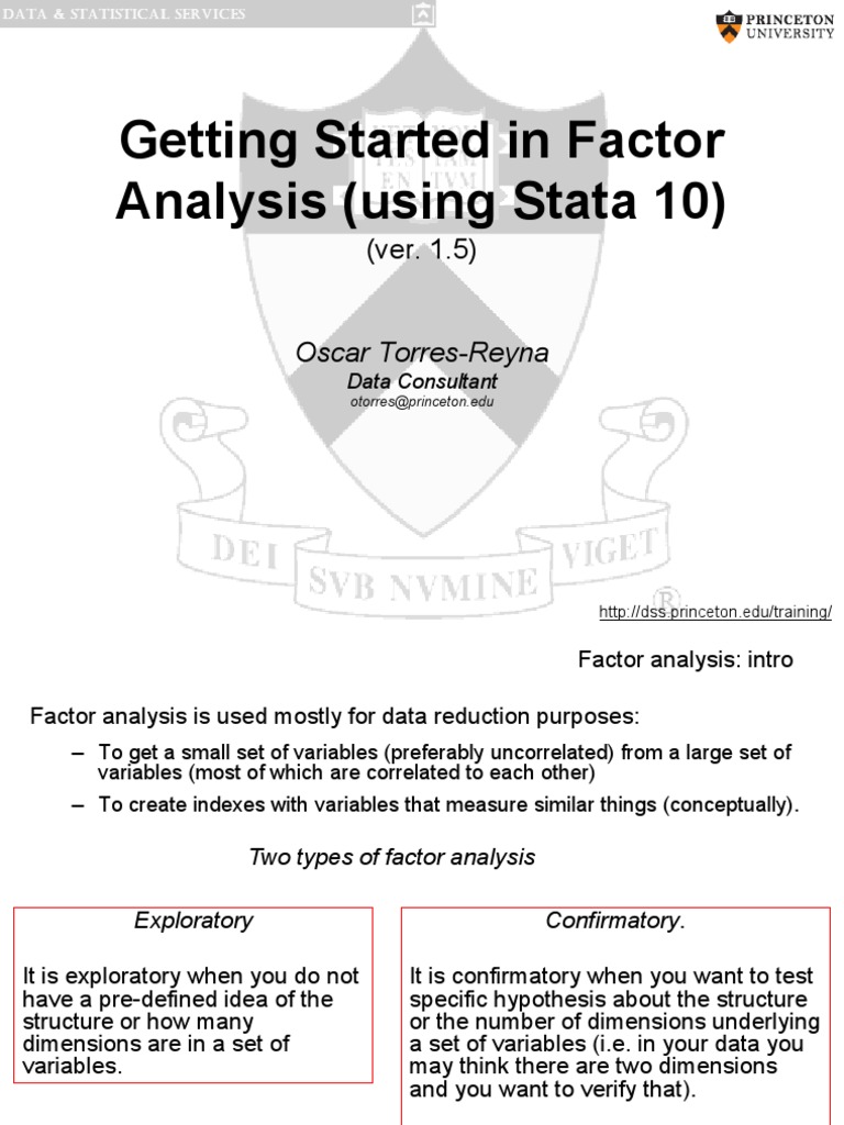 Getting Started in Factor Analysis (Using Stata 10) : Oscar Torres-Reyna | PDF | Factor Analysis ...