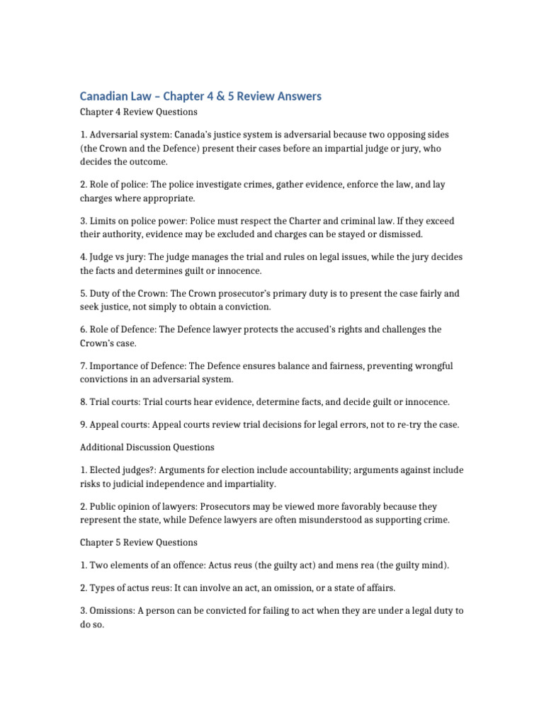 Canadian Law Chapter 4 5 Review | PDF | Mens Rea | Recklessness (Law)