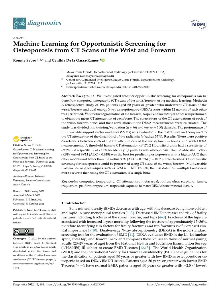 Machine Learning For Opportunistic Screening For Osteoporosis From CT ...