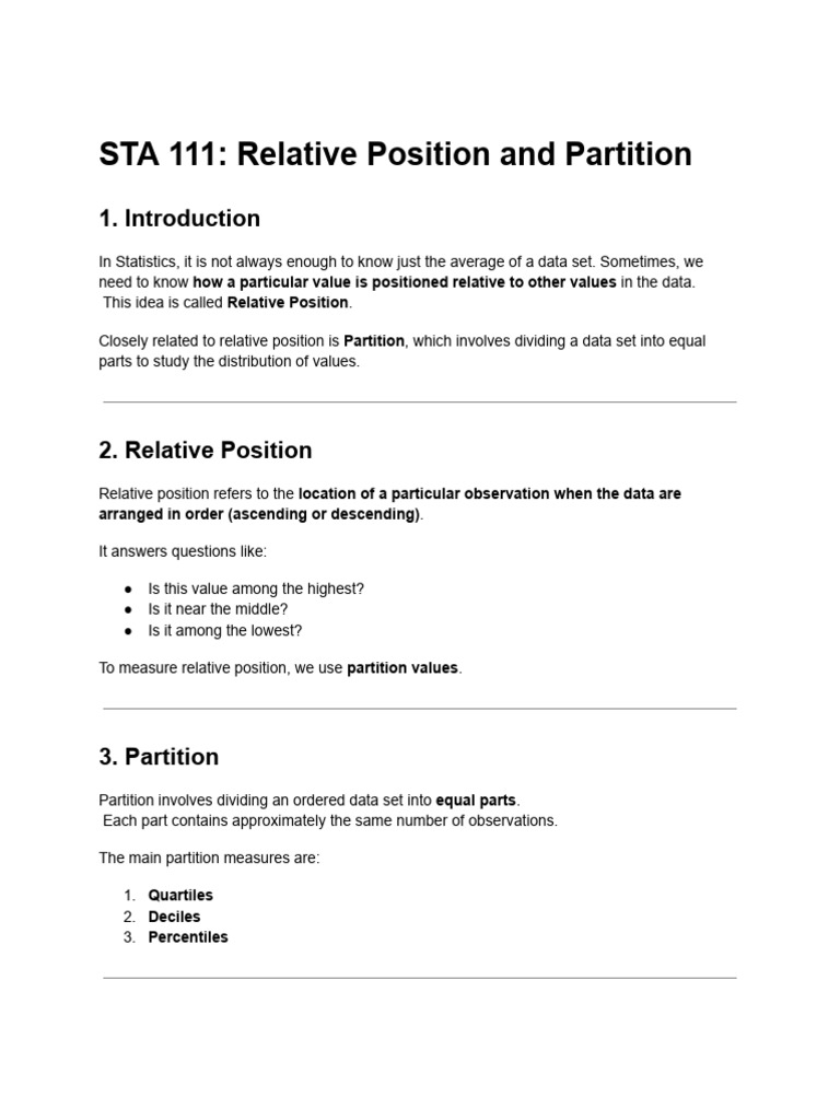 Measures of Relative Position and Partition | PDF | Quartile | Percentile
