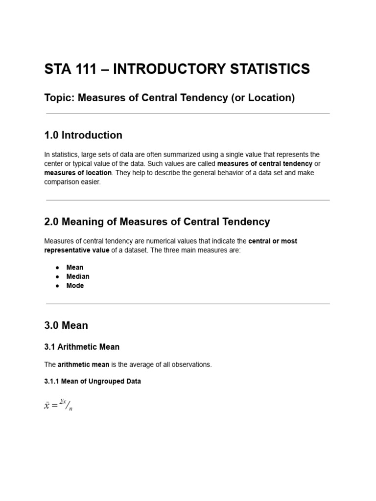 Measures of Central Tendency or Location (1)-1 | PDF | Mode (Statistics ...