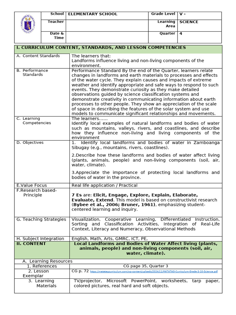 Grade 5 Science Quarter 4 Natural Landforms | PDF | Learning ...