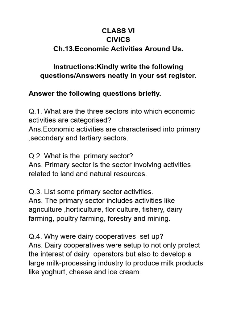 Class Vi Civics Ch.13 Economic Activities Around Us. | PDF