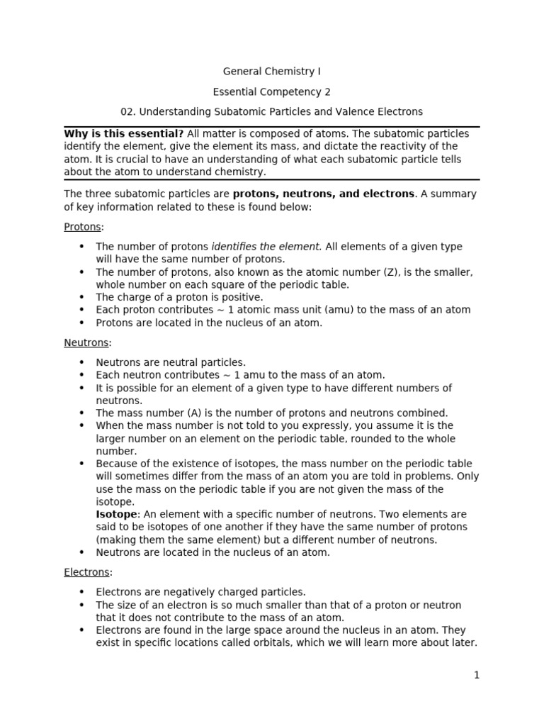 02. Sub Particles and Valence Electrons Essential Competency | PDF ...