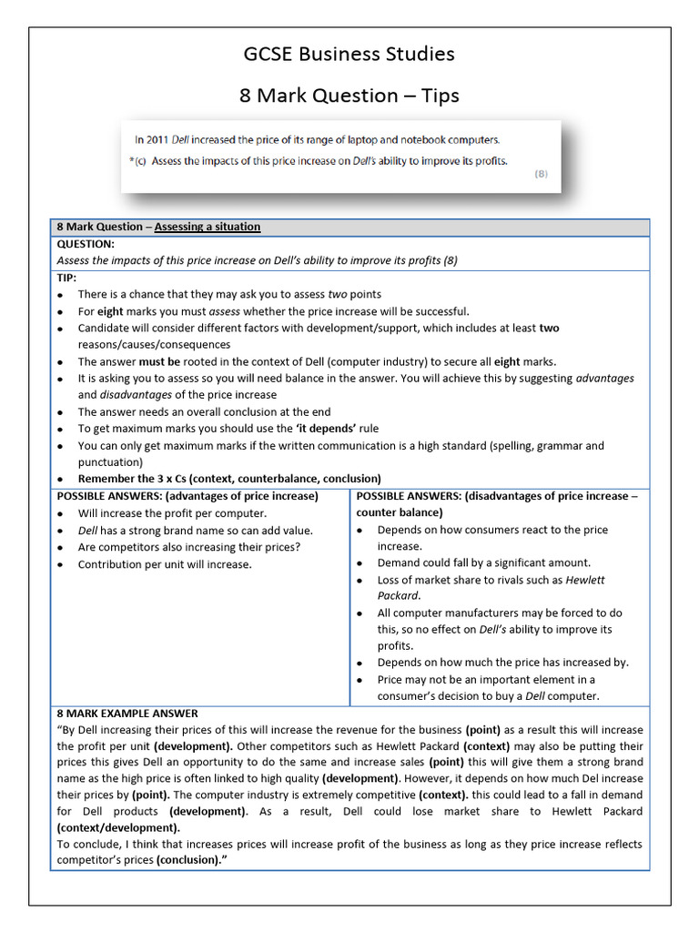 8 mark question model answer | PDF | Dell | Profit (Economics)