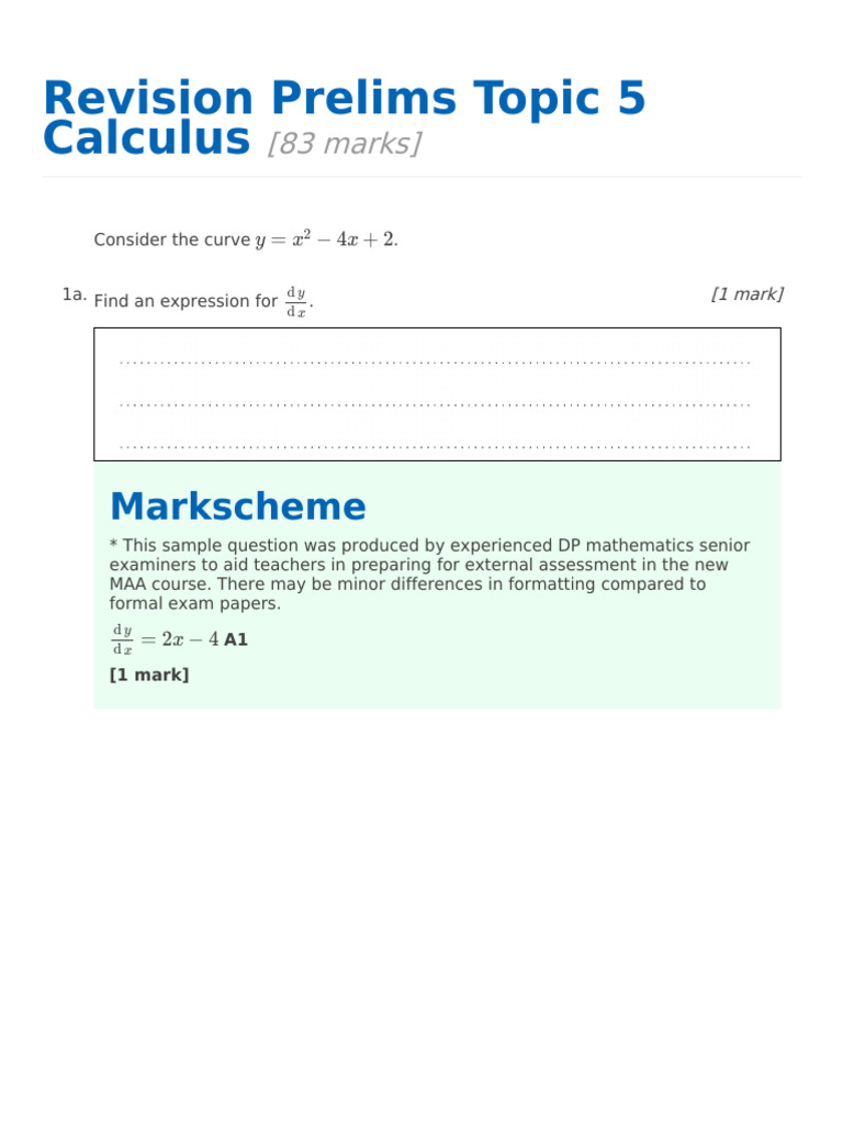 Revision Prelims Topic 5 Calculus | PDF | Calculus | Mathematical Physics