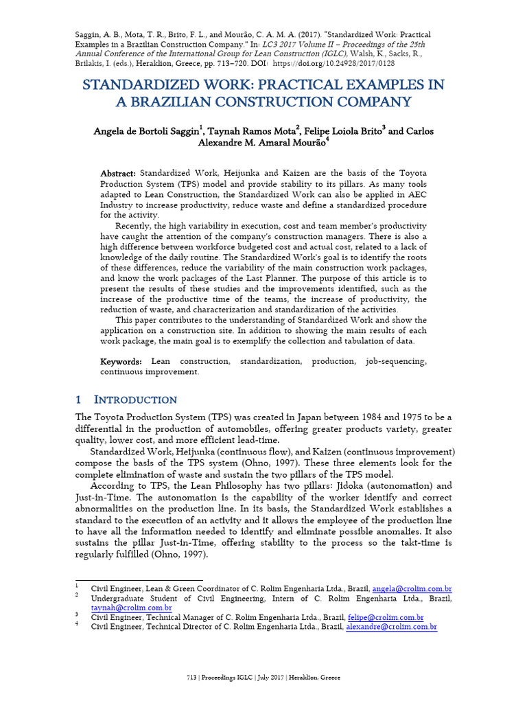 Saggin Et Al. 2017 Standardized Work Practical Examples in a Brazilian ...