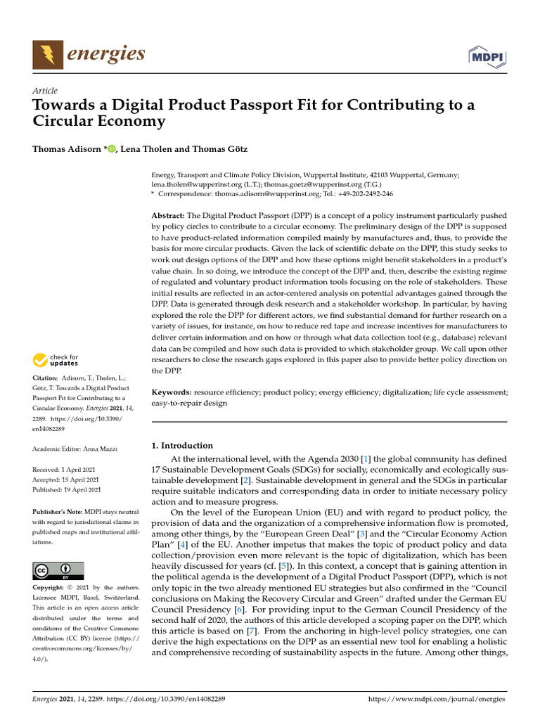 Towards a Digital Product Passport Fit for Contributing to A | PDF ...