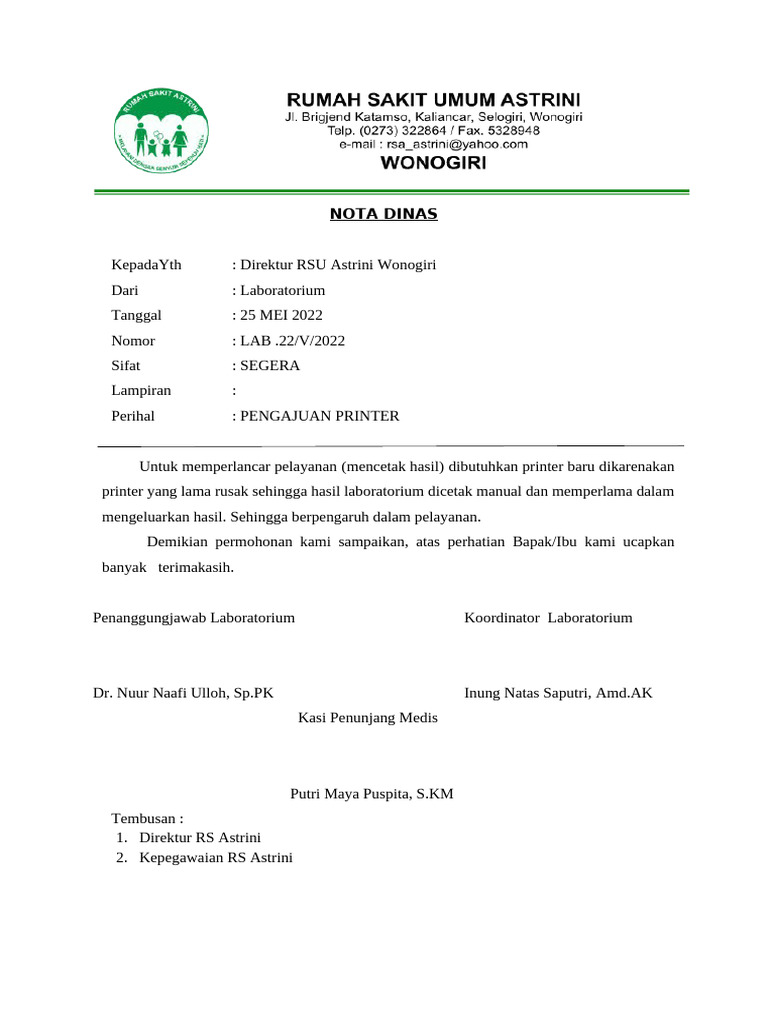 NOTA DINAS Pengajuan Print | PDF
