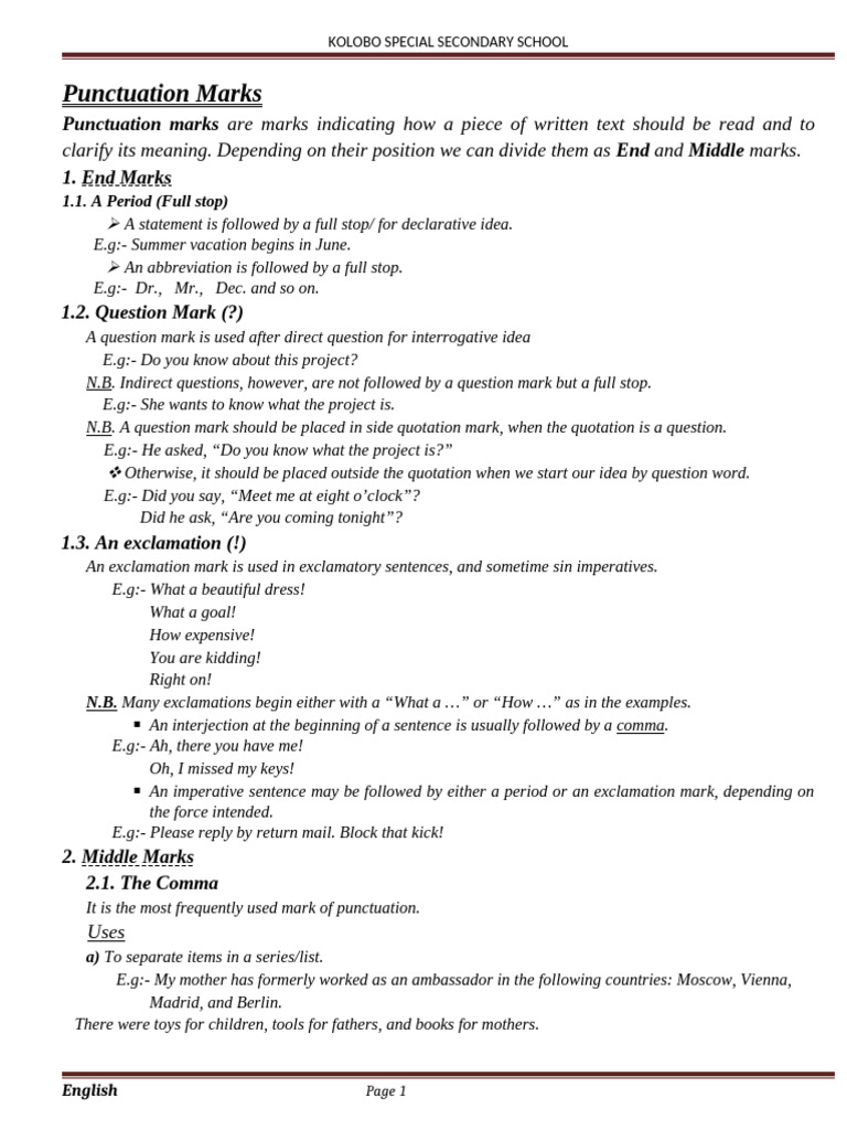 Punctuation Marks | PDF | Question | Comma